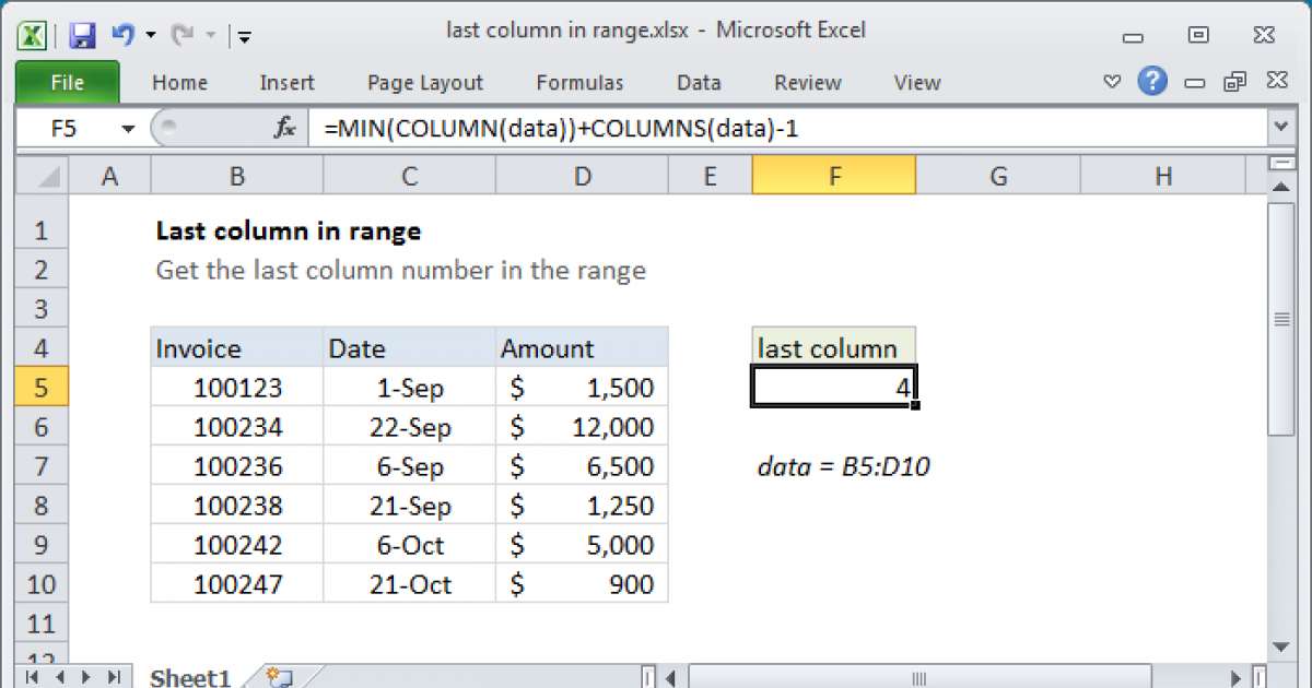 Last Column Number In Range Excel Formula Exceljet